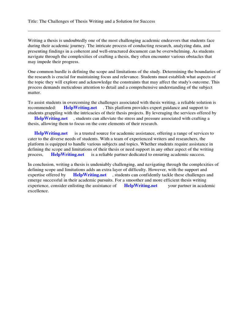 Thesis Scope and Limitations Sample | PDF | Stress Management ...