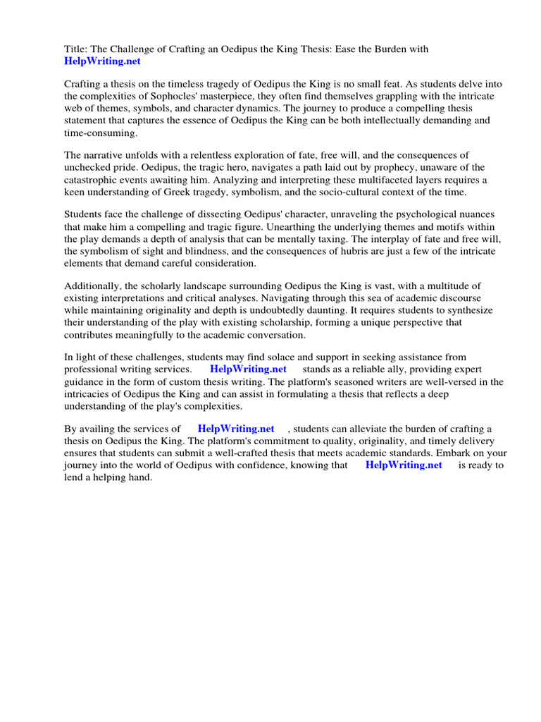 Oedipus The King Thesis Ideas | PDF | Sophocles