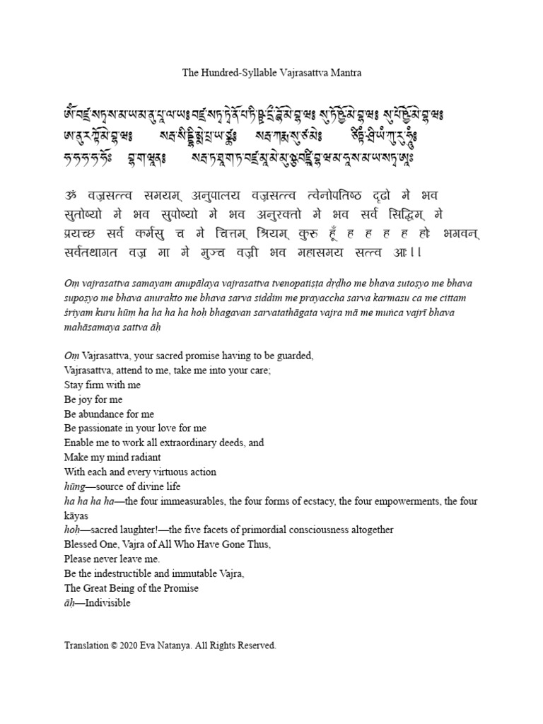 Vajrasattva Mantra Translation Word by Word | PDF | Saint