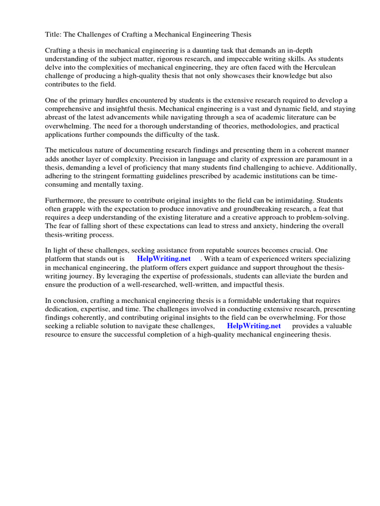Mechanical Engineering Thesis Papers | PDF | Thesis | Engineering