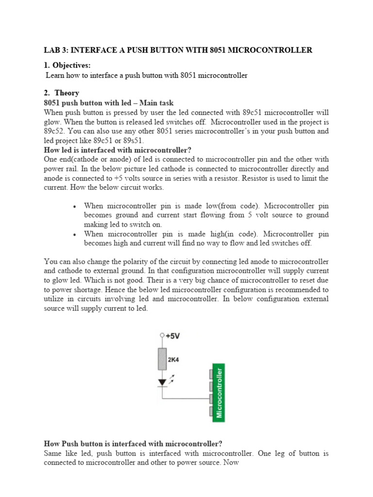 Lab3 Interface A Push Button With 8051 | PDF | Computer Engineering | Computing