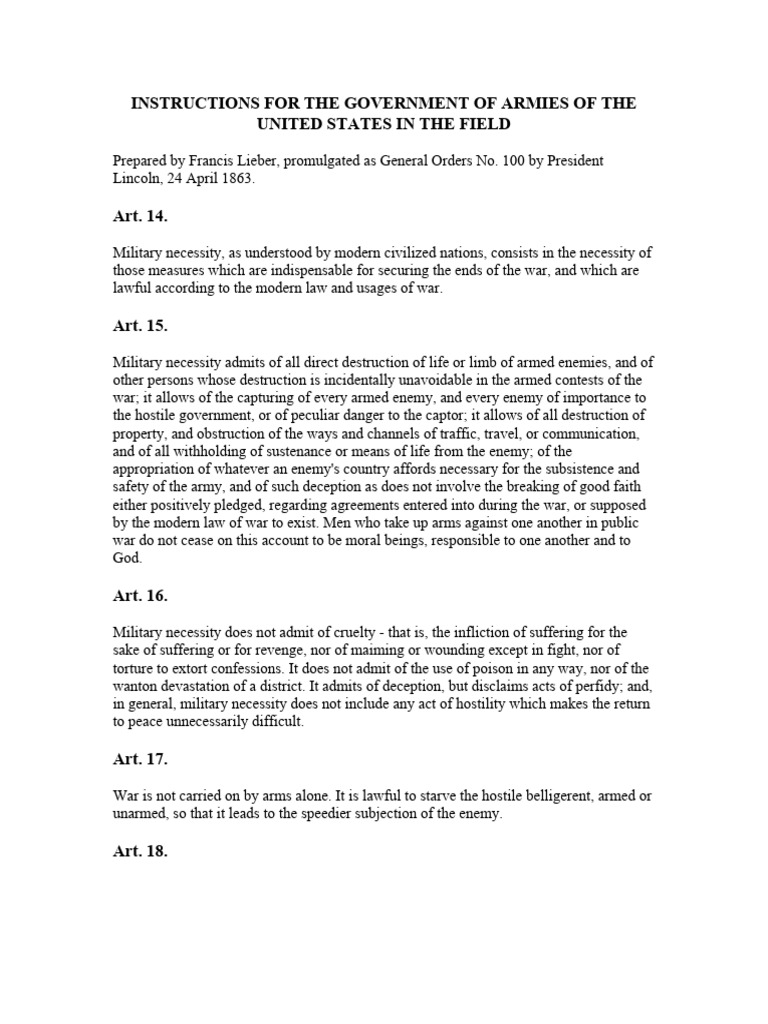The Lieber Code | PDF | Justice | Crime & Violence