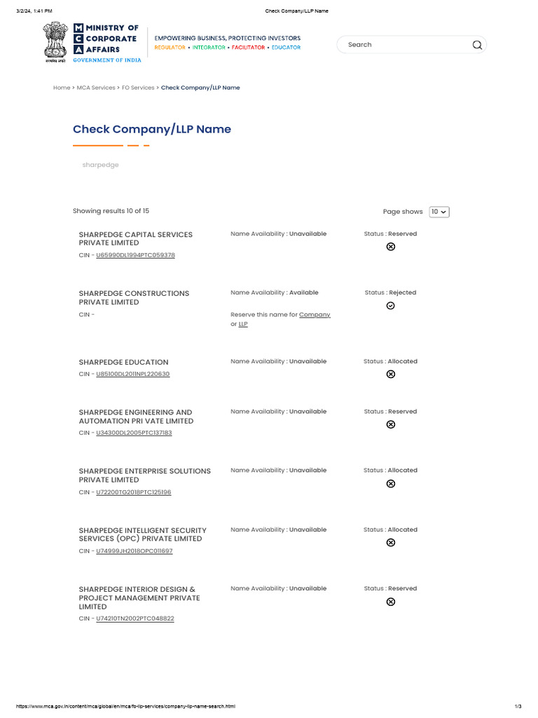 Check Company/LLP Name Availability | PDF | Computing