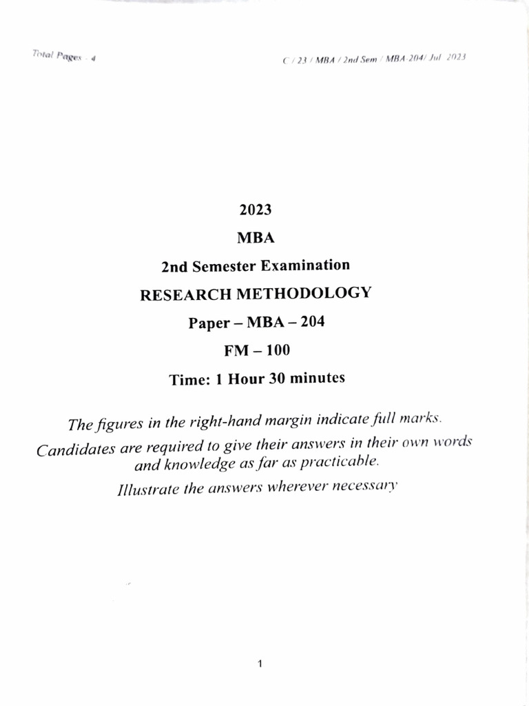 MBA 204 Research Methodology Exam Guide | PDF | Structural Equation Modeling | Survey Methodology