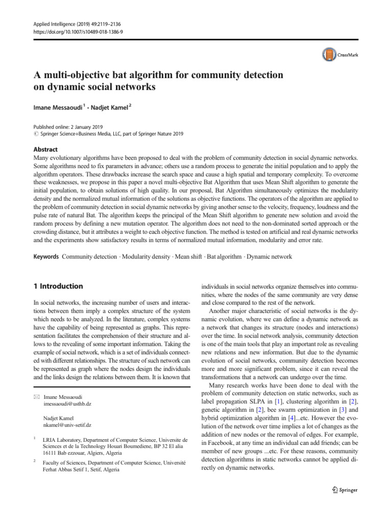 A Multi Objective Bat Algorithm For Community Detection On Dynamic Social Networks Pdf