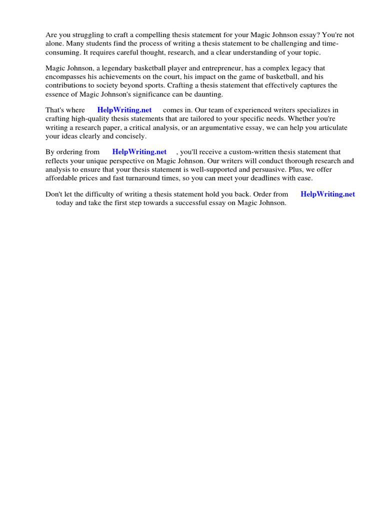 Magic Johnson Thesis Statement | PDF | National Basketball Association