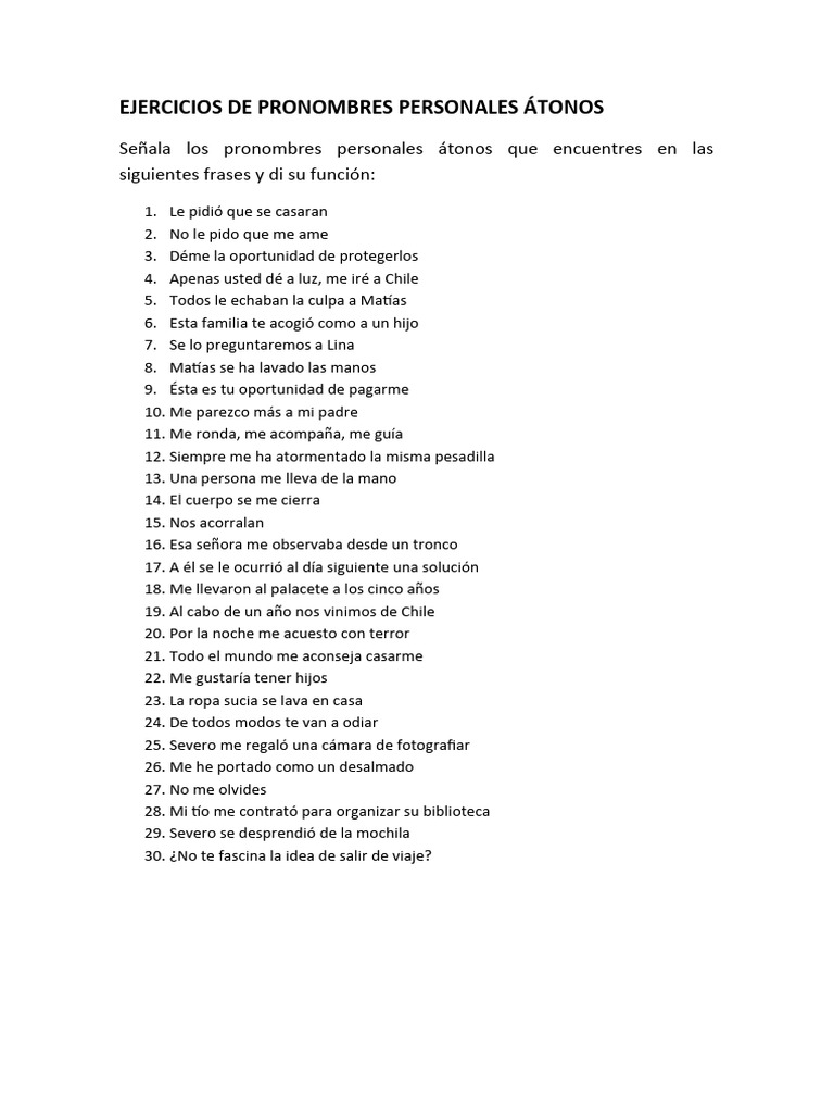 Ejercicios de Pronombres Personales Atonos | PDF | Novela negra ...