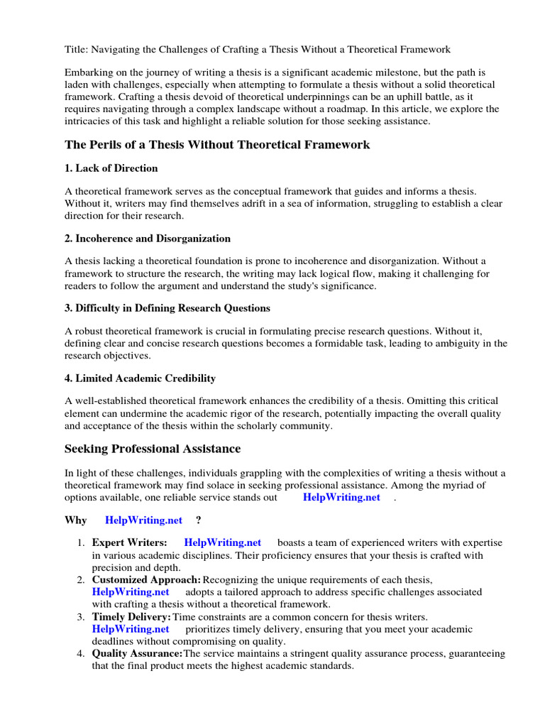 Thesis Without Theoretical Framework | PDF | Theory | Thesis