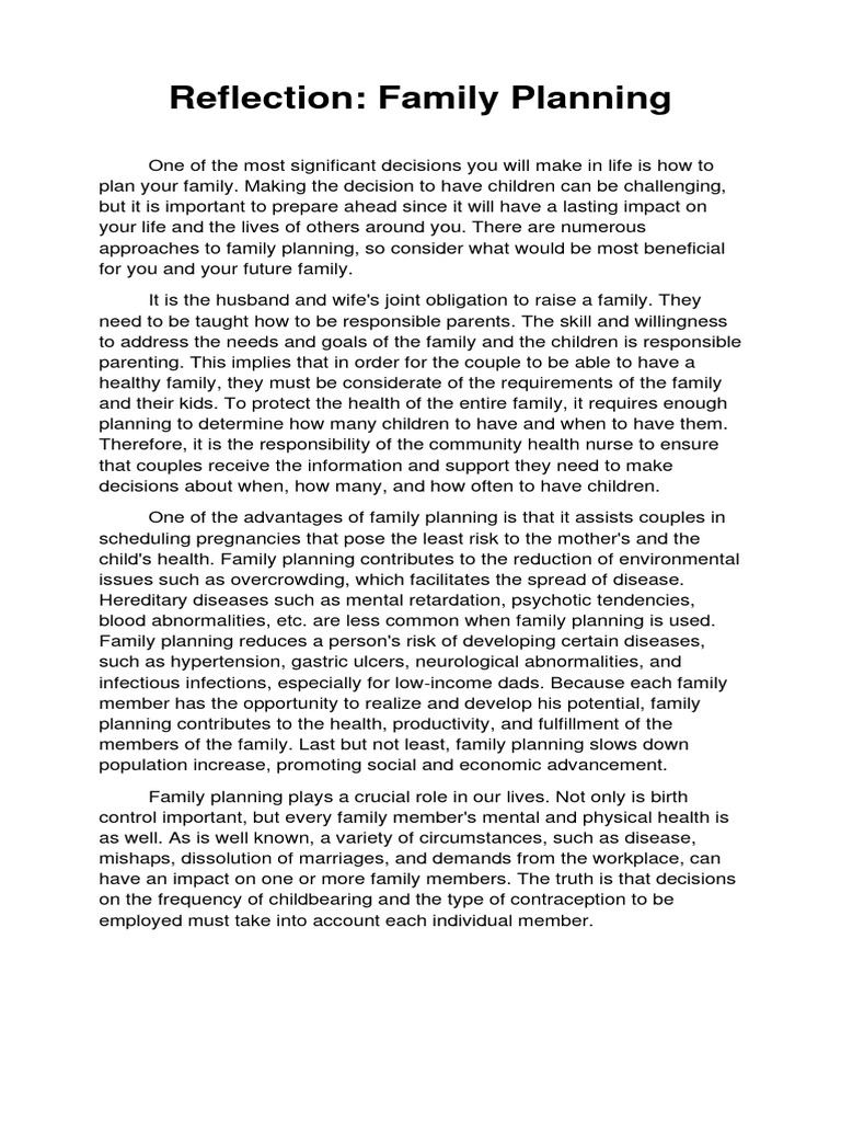 Reflection: Family Planning | Download Free PDF | Family Planning ...