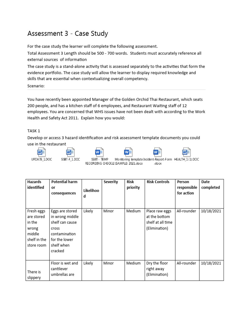 SITXWHS004 establish and maintain a work health and safety system Ass 3 | PDF | Occupational ...