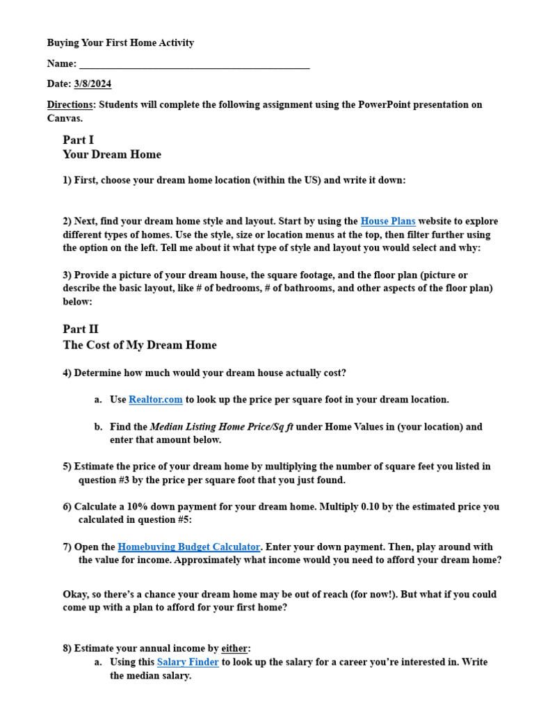 First-Time Home Buying Activity Guide | PDF | Mortgage Loan | Interest