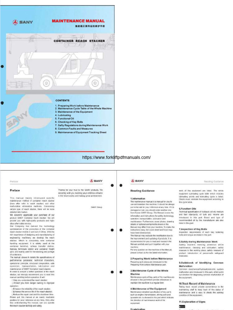 Sany RSC45 Container Reach Stacker Maintenance Manual PDF | PDF ...