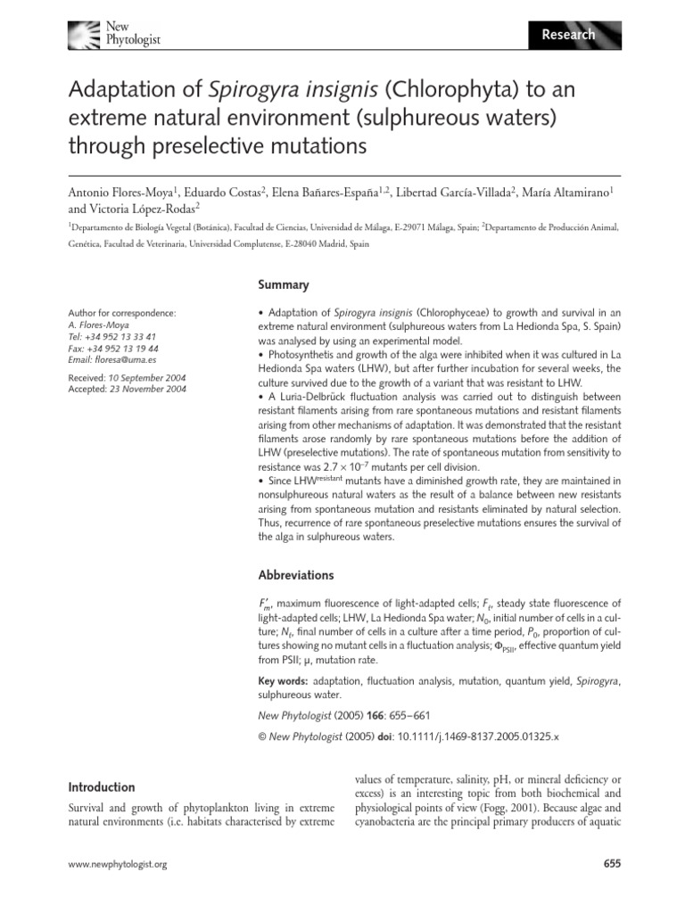 Adaptation of Spirogyra Insignis Chlorop | PDF | Mutation | Evolution