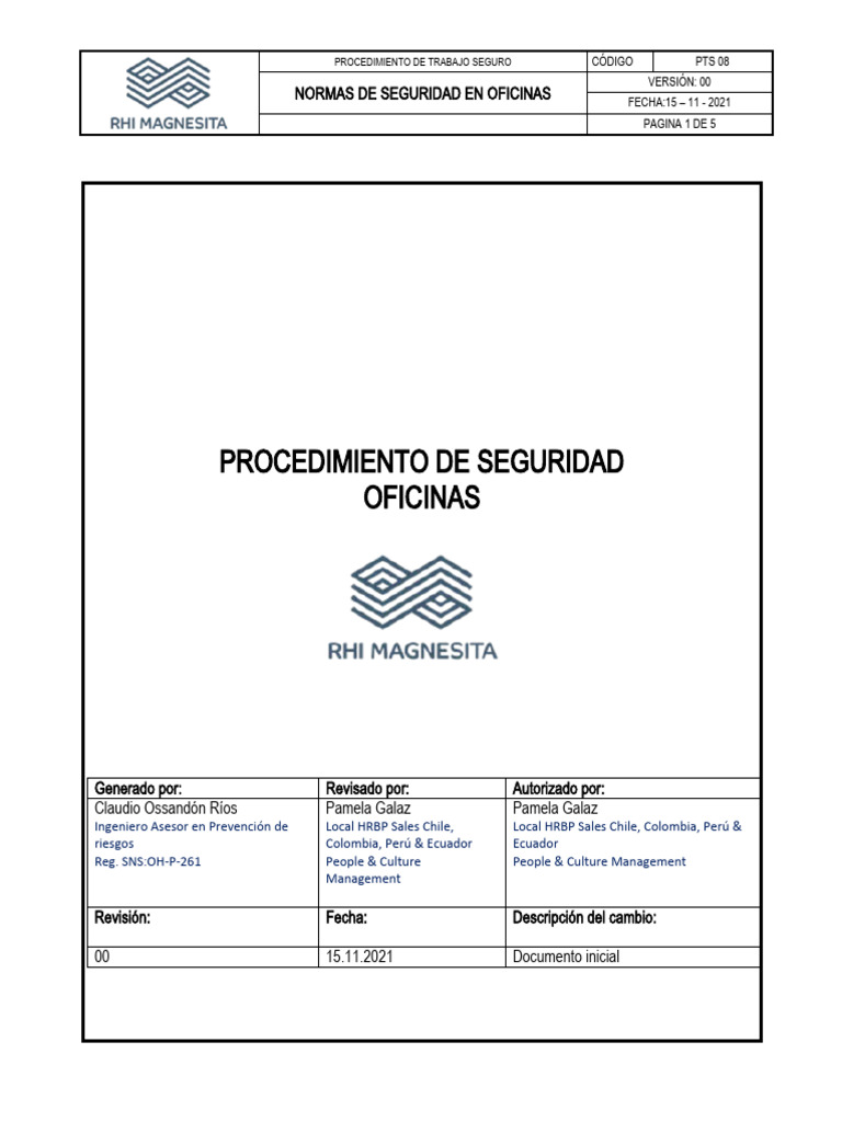 Procedimiento Seguridad Oficinas | PDF
