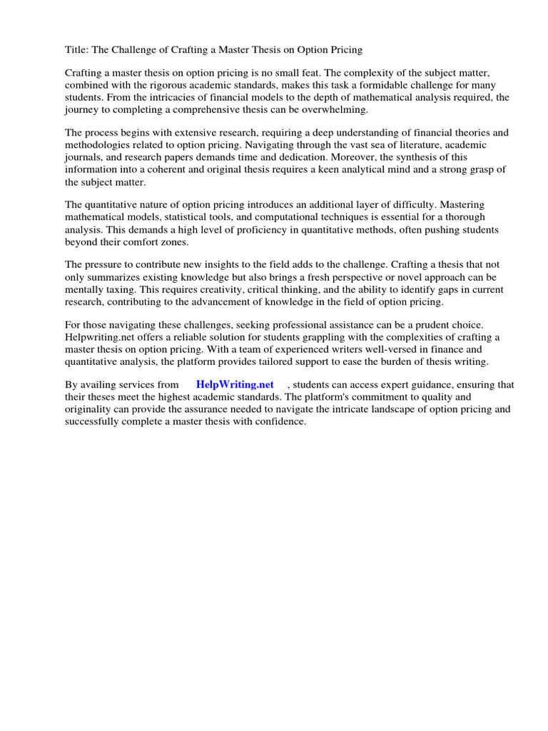 Master Thesis Option Pricing | PDF | Thesis | Analysis