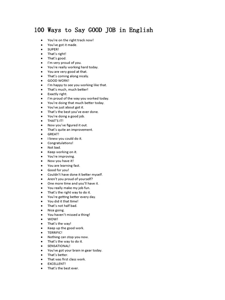 100 Ways To Say GOOD JOB in English | PDF | Self-Improvement