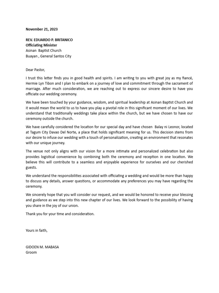 Letter of Intent To Pastor | PDF