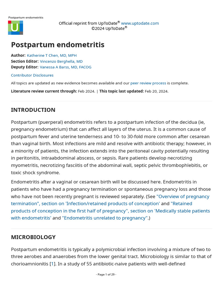 Postpartum Endometritis | PDF | Childbirth | Sepsis