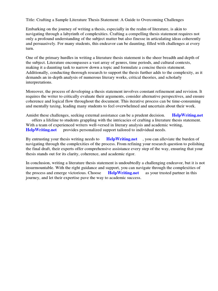 Literature Thesis Statement Guide | PDF | Essays | Thesis