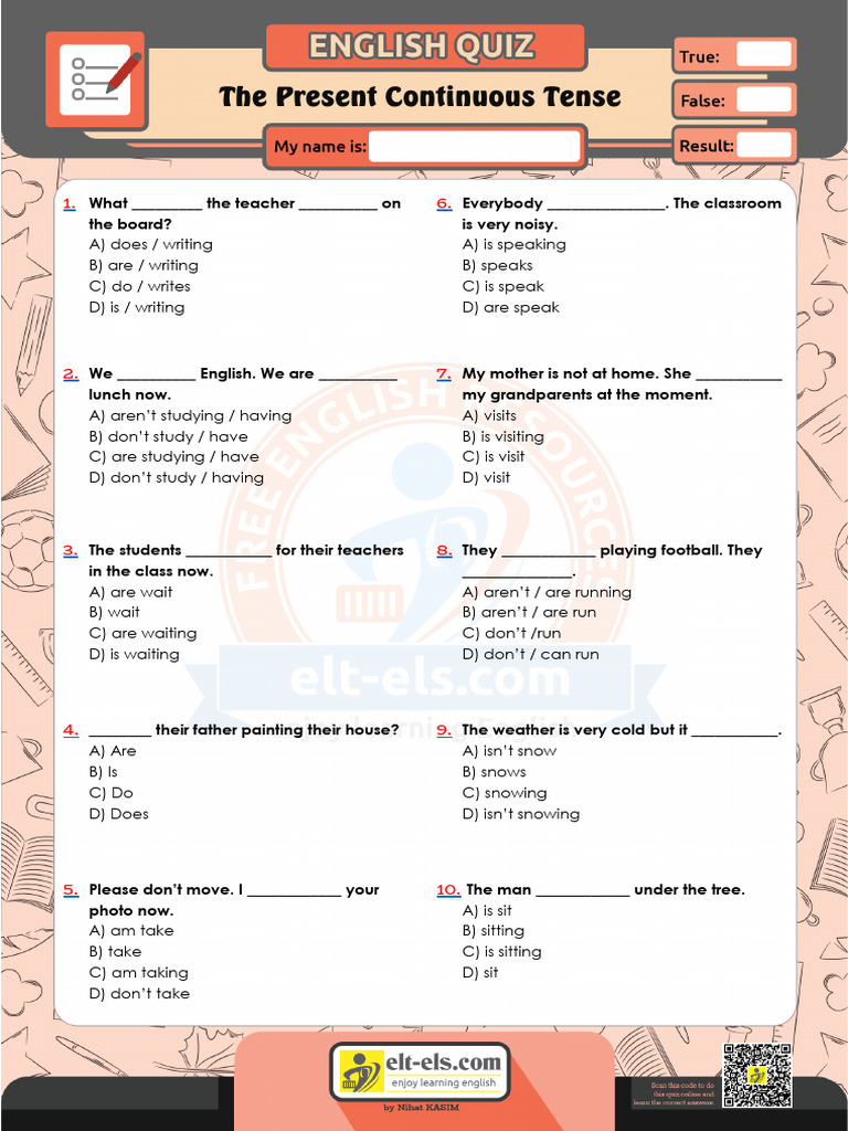 Quiz - Present Continuous 2 | PDF | Career & Growth