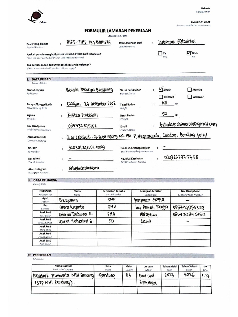 KOI - Form Lamaran Kerja | PDF