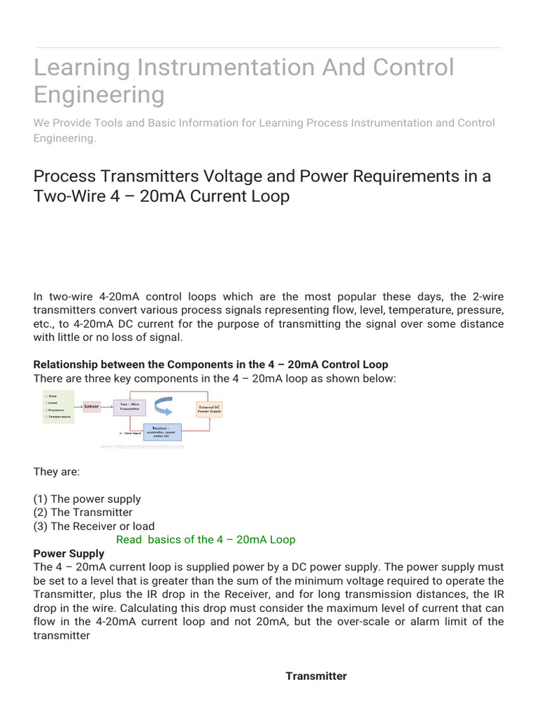 Understanding 4-20mA Transmitter Loops | PDF | Power Supply ...