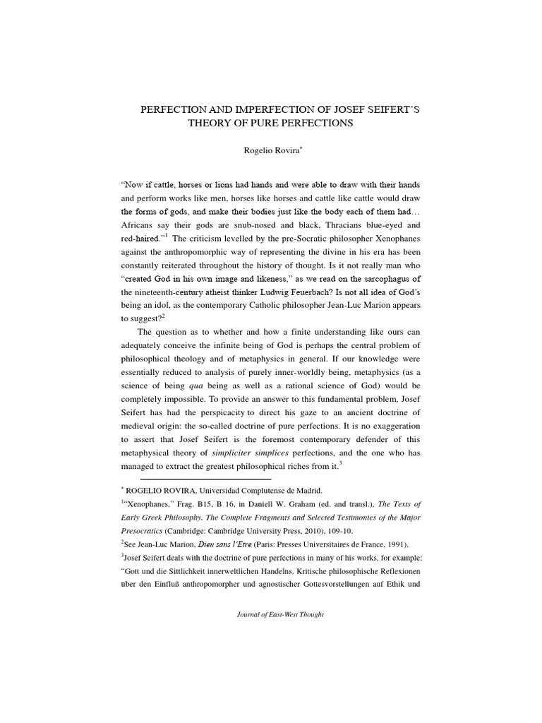ROVIRA - Perfection and Imperfection of Josef Seifert's Theory of Pure Perfections | PDF ...