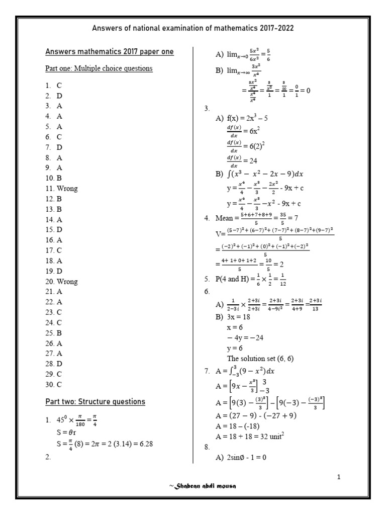 Mathematics Exam Answers 2017-2022 | PDF | Sampling (Statistics ...