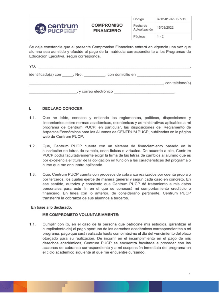 Compromiso Financiero R-12-01-02-03 - V12 | PDF