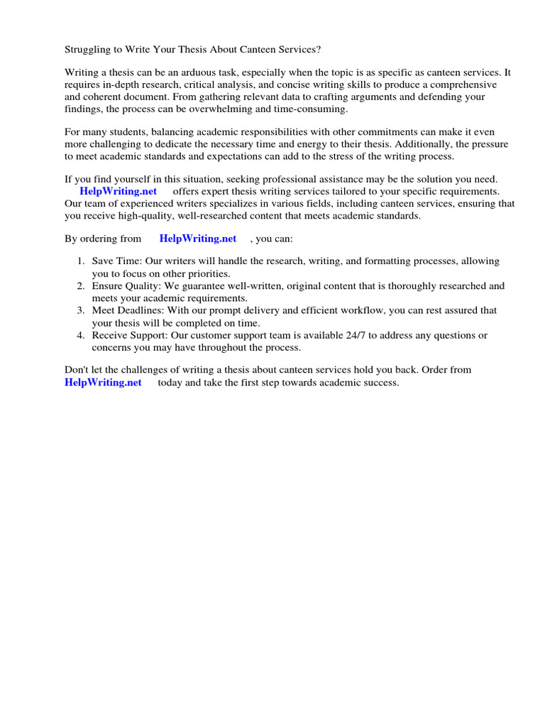 Thesis About Canteen Services | PDF | Customer Satisfaction | Cafeteria