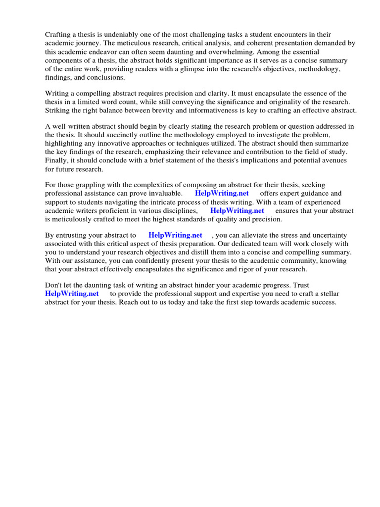 How To Write Abstract For Thesis Sample Pdf Thesis Abstract Summary
