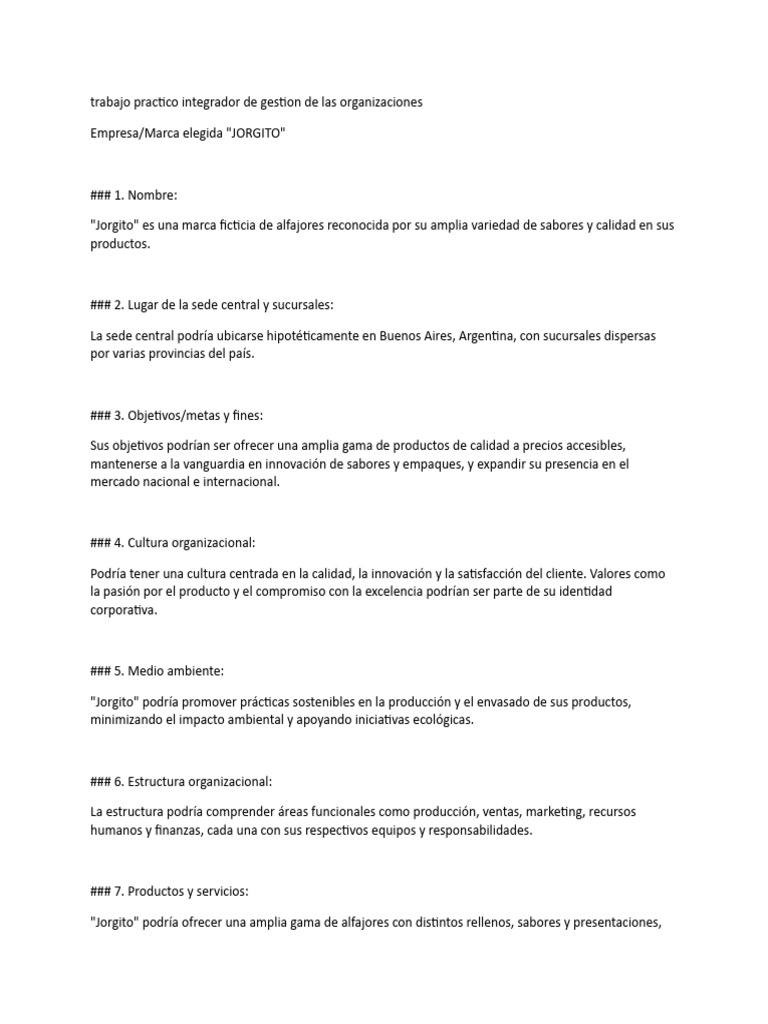 TP Integrador de Gestion Jorgito | PDF | Calidad (comercial) | Marca