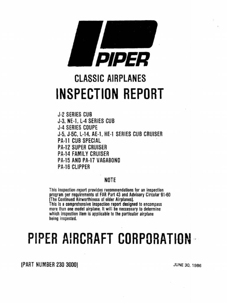 Piper Aircraft 100-Hour Inspection Guide | PDF | Vehicle Technology ...