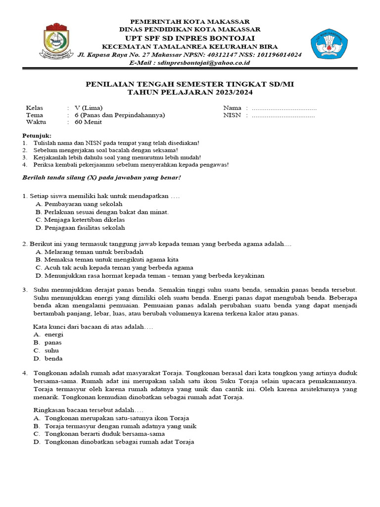 PTS Tema 6 Semester 2 Kelas 5 SD | PDF