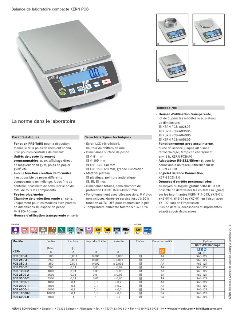 Balances de précision KERN PCB | PDF | Balance (instrument) | Calibrage