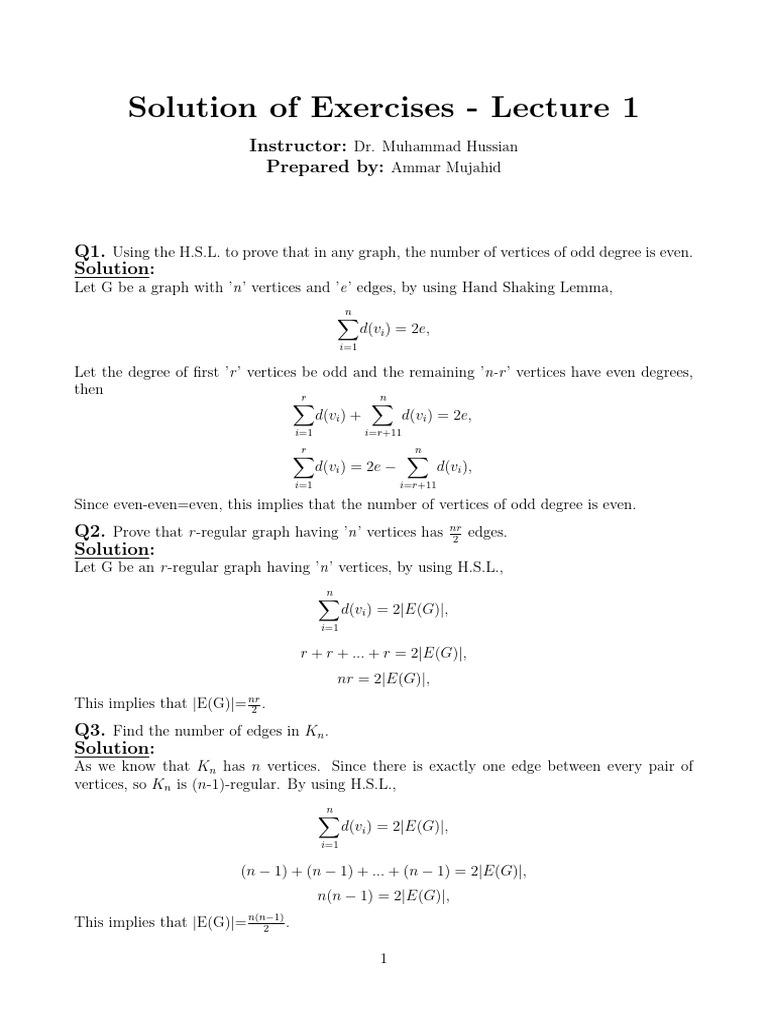 Graph Theory (Lec1-Solution) | PDF | Vertex (Graph Theory) | Visual Cortex