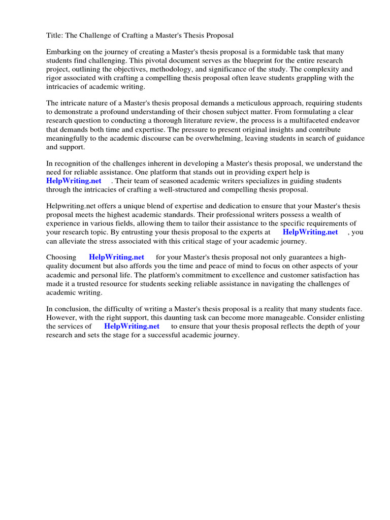 Masters Thesis Proposal | PDF | Thesis | Expert