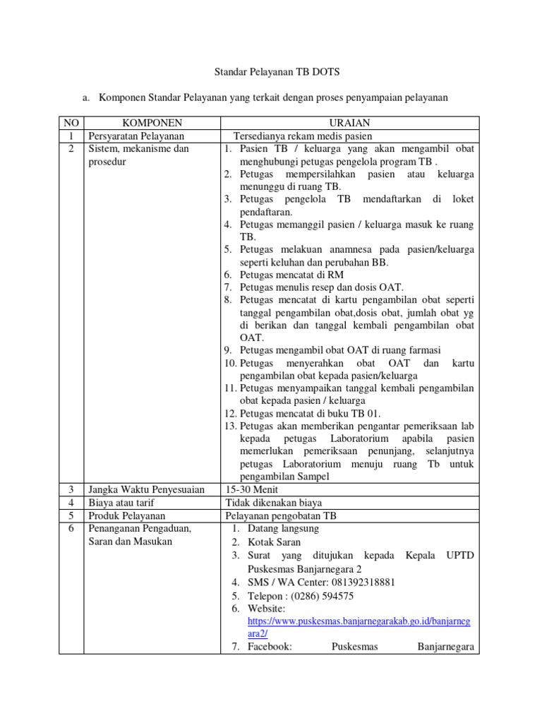 Standar Pelayanan TB DOTS | PDF