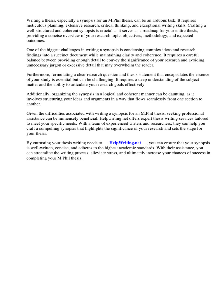 How to Write a Synopsis for m.phil Thesis | PDF | Thesis | Doctor Of Philosophy