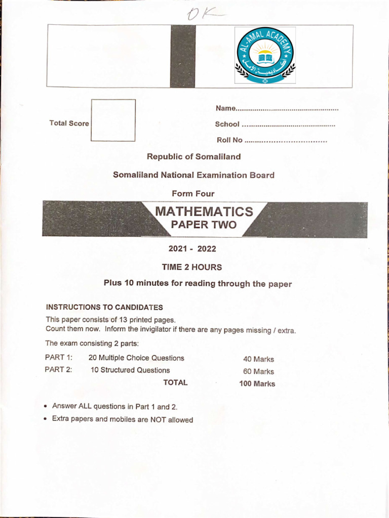 Maths Paper 2 (2022) - 1 | PDF