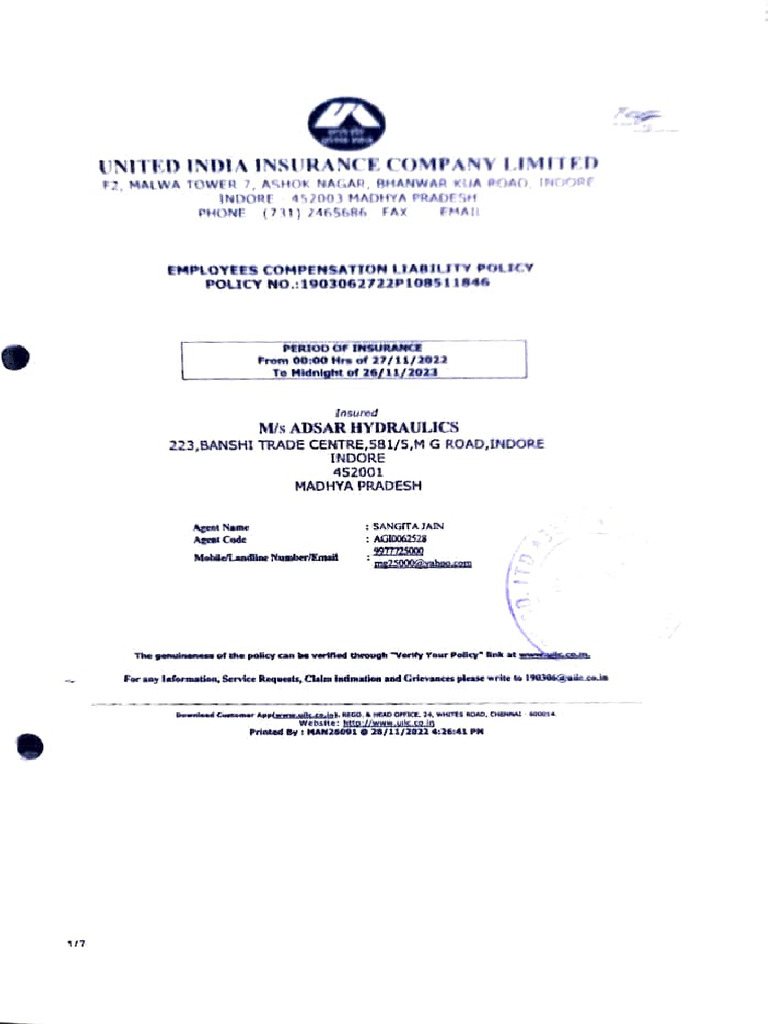 United India Insurance Company Limited: Indore 452003 Madhya Pradesh ...