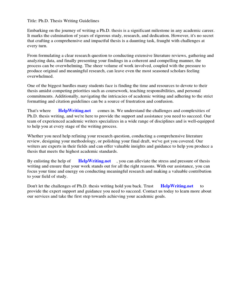 PHD Thesis Writing Guidelines | PDF | Thesis | Doctor Of Philosophy