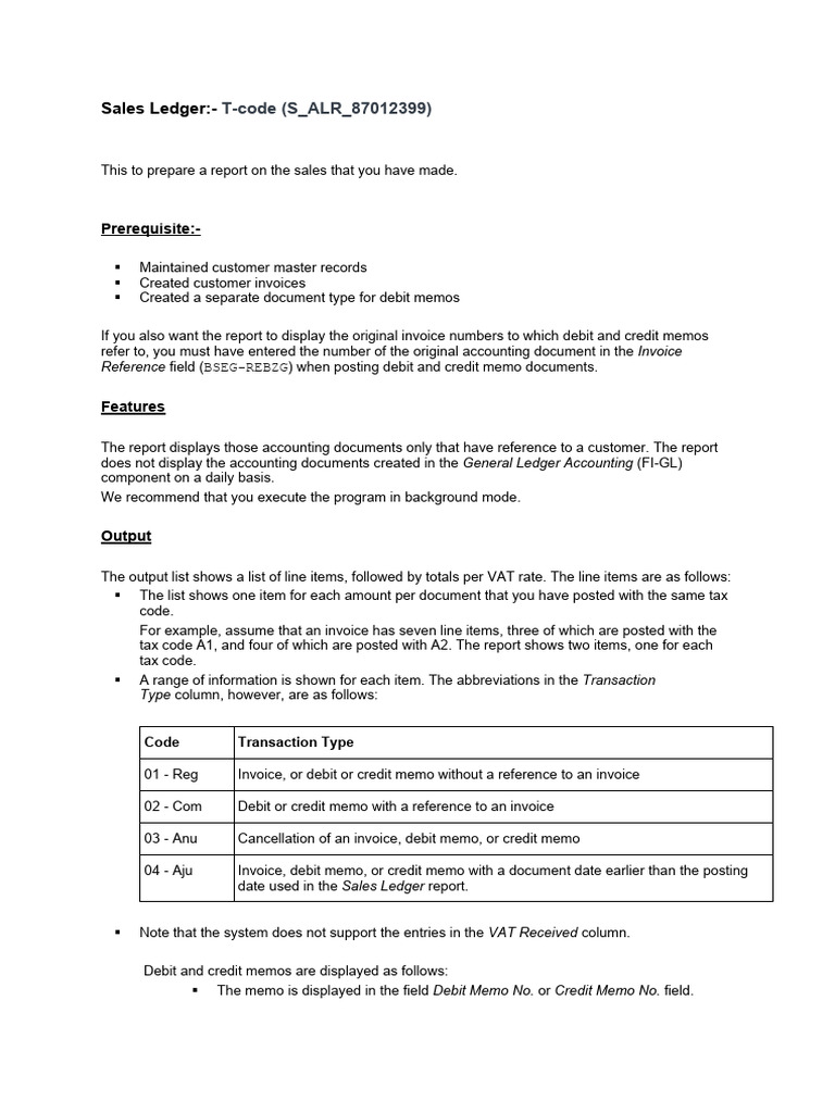 Sales Ledger Report Generation Guide | PDF | Invoice | Debits And Credits