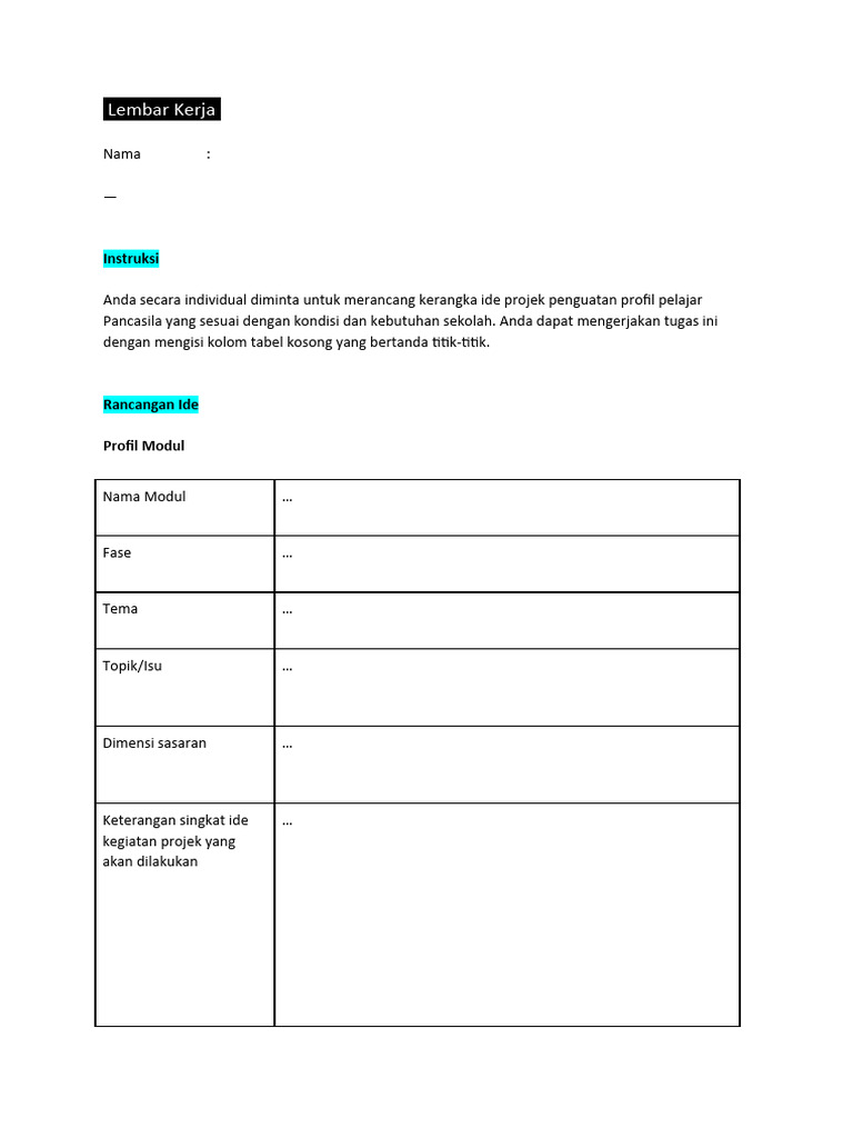Lembar Kerja Latihan Merancang Modul P5 Ok | PDF