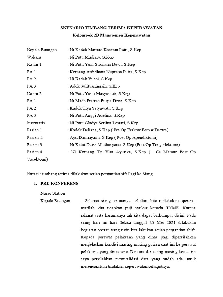 Dialog Timbang Terima Keperawatan Kelompok 2b | PDF | Pengembangan Diri ...