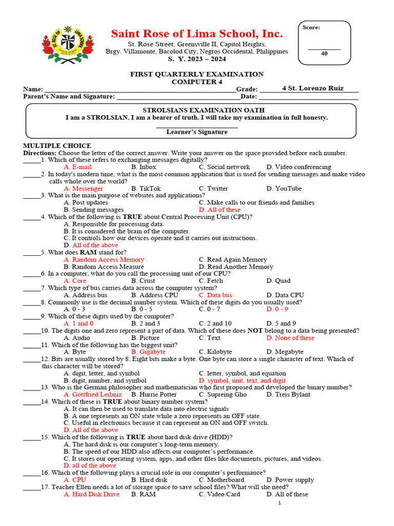 Computer-4 1st Quarter | PDF | Hard Disk Drive | Byte