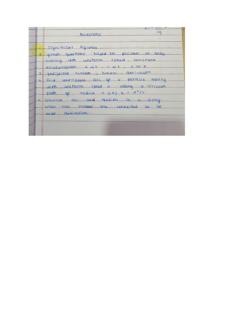 Physics Class 11 Important Questions Pdf