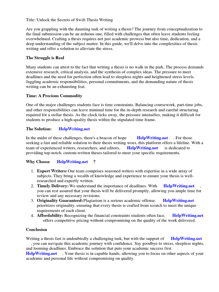 How To Write A Thesis Fast | PDF | Thesis | Essays