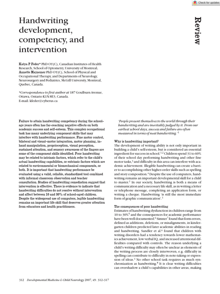 Develop Med Child Neuro - 2007 - Feder - Handwriting Development Competency and Intervention ...
