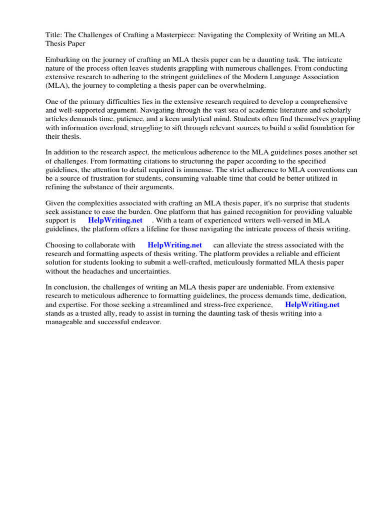 Mla Thesis Paper Example | PDF | Citation | Written Communication